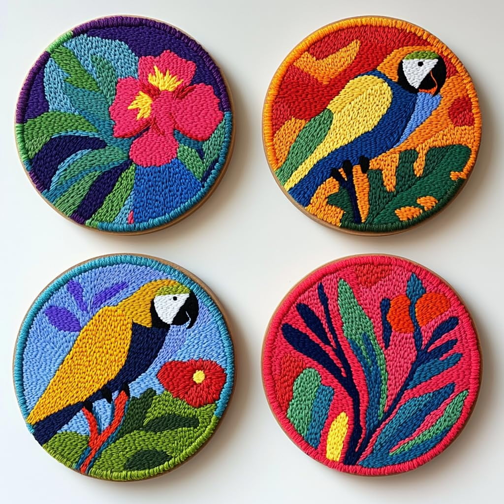 4 Set DIY Punch Needle Coaster Kits Macaw Parrot Easy for Beginners ...