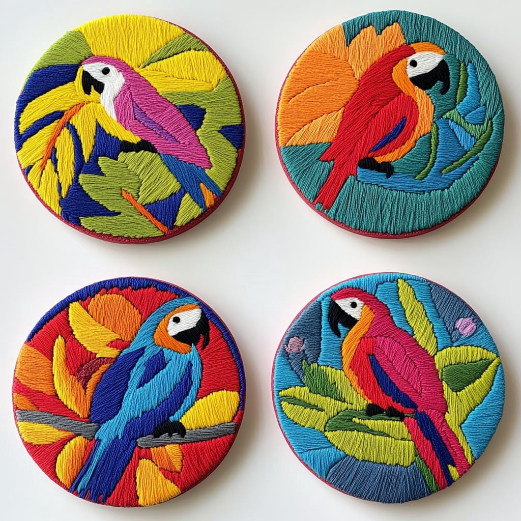 4 Set DIY Punch Needle Coaster Kits Macaw Parrot Easy for Beginners ...
