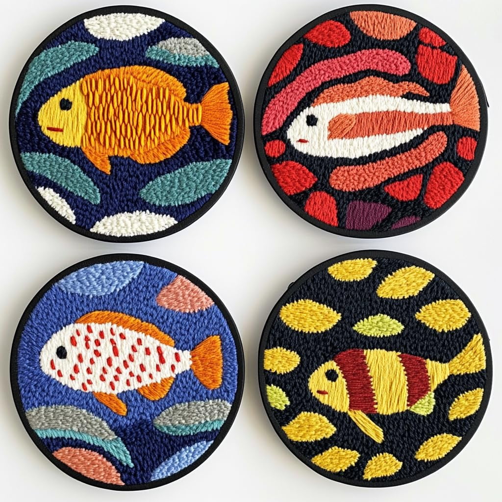 4 Set DIY Punch Needle Coaster Kits Trout Fish Easy for Beginners with ...