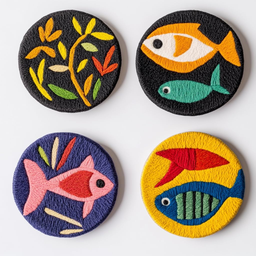 4 Set DIY Punch Needle Coaster Kits Trout Fish Easy for Beginners with ...