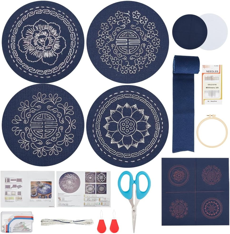 4 Set DIY Sashiko Coaster Kit Sashiko Kit for Beginners Coaster Making ...