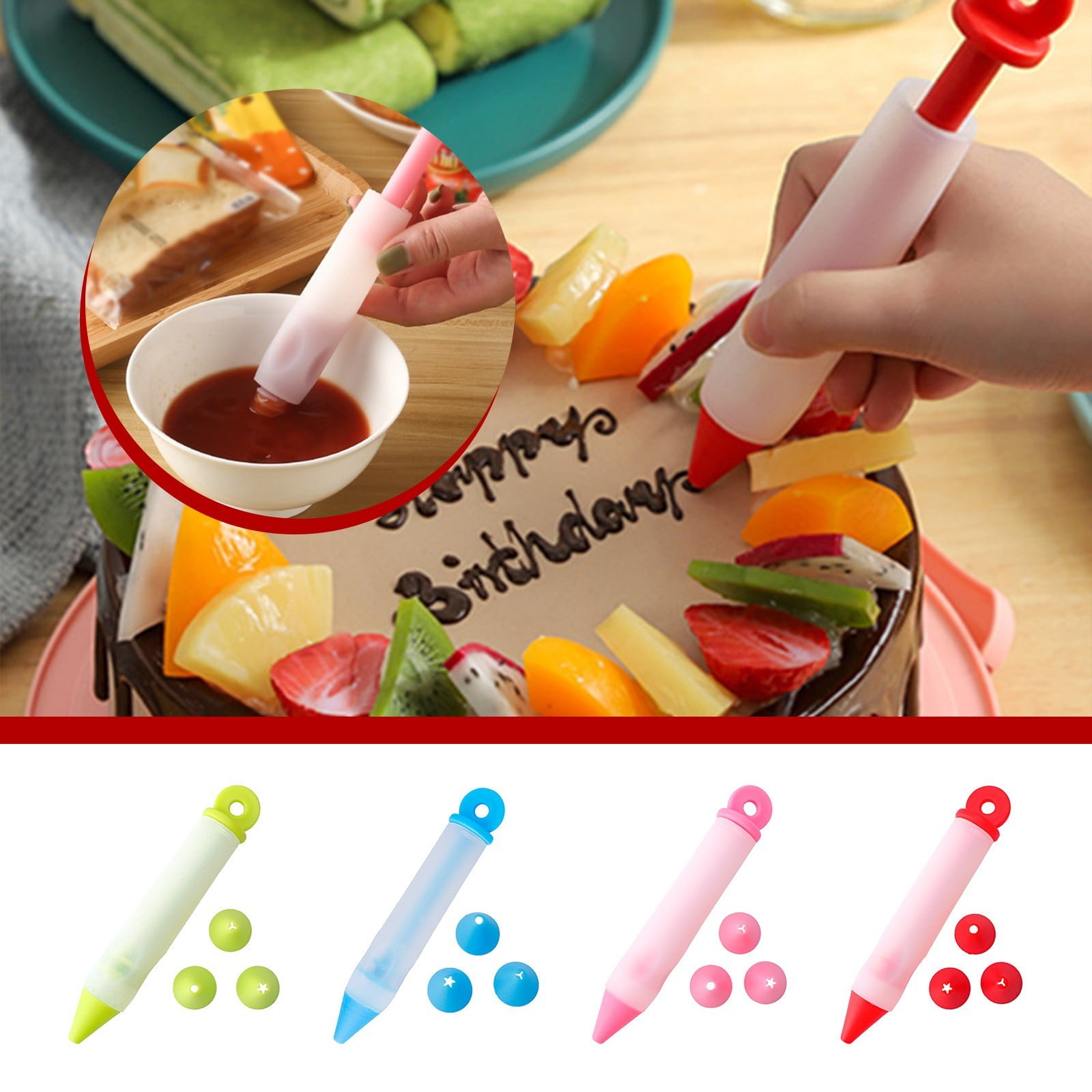 4 Set Dessert Decorating Pen Silicone Food Writing Pen with 4 Heads ...