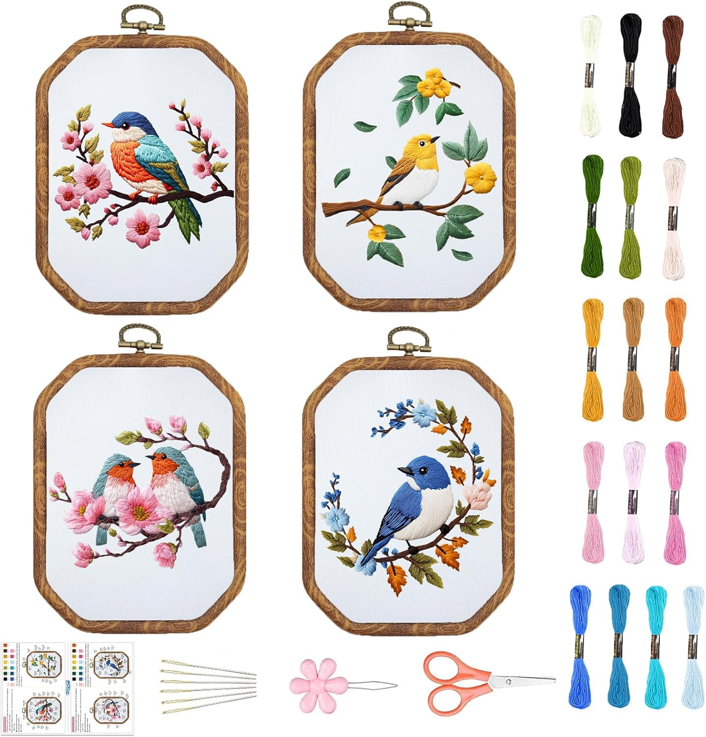 4 Set Embroidery Kit for Beginners Adults DIY Hummingbird and Flower ...
