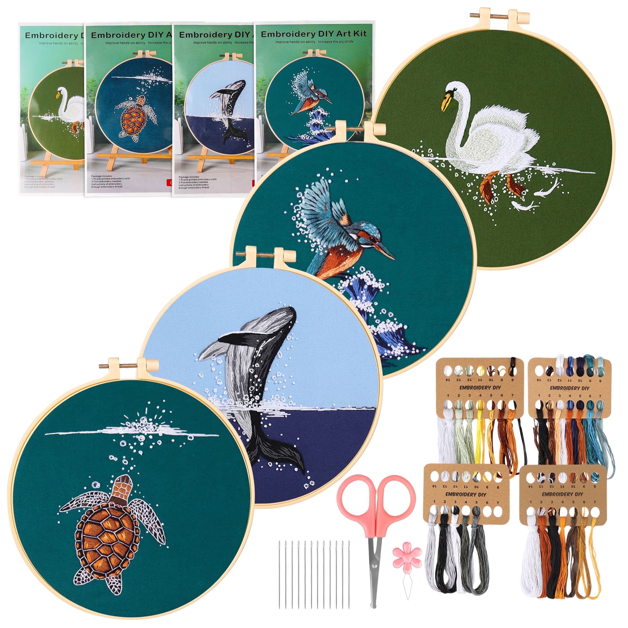 4 Set Embroidery Kit for Beginners, EEEkit Sewing Cross Stitch Starter ...