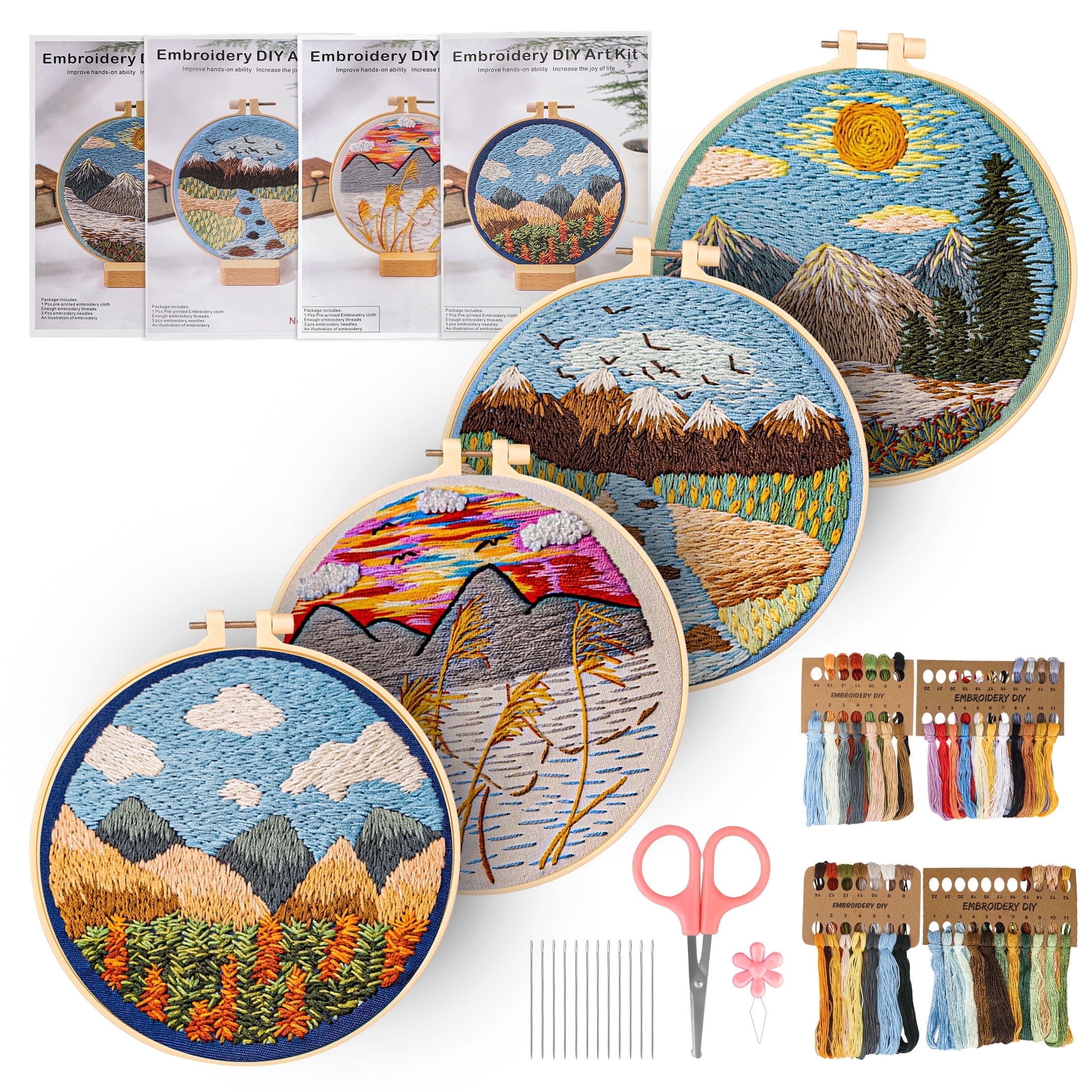 4 Set Embroidery Kit for Beginners, EEEkit Sewing Cross Stitch Starter ...