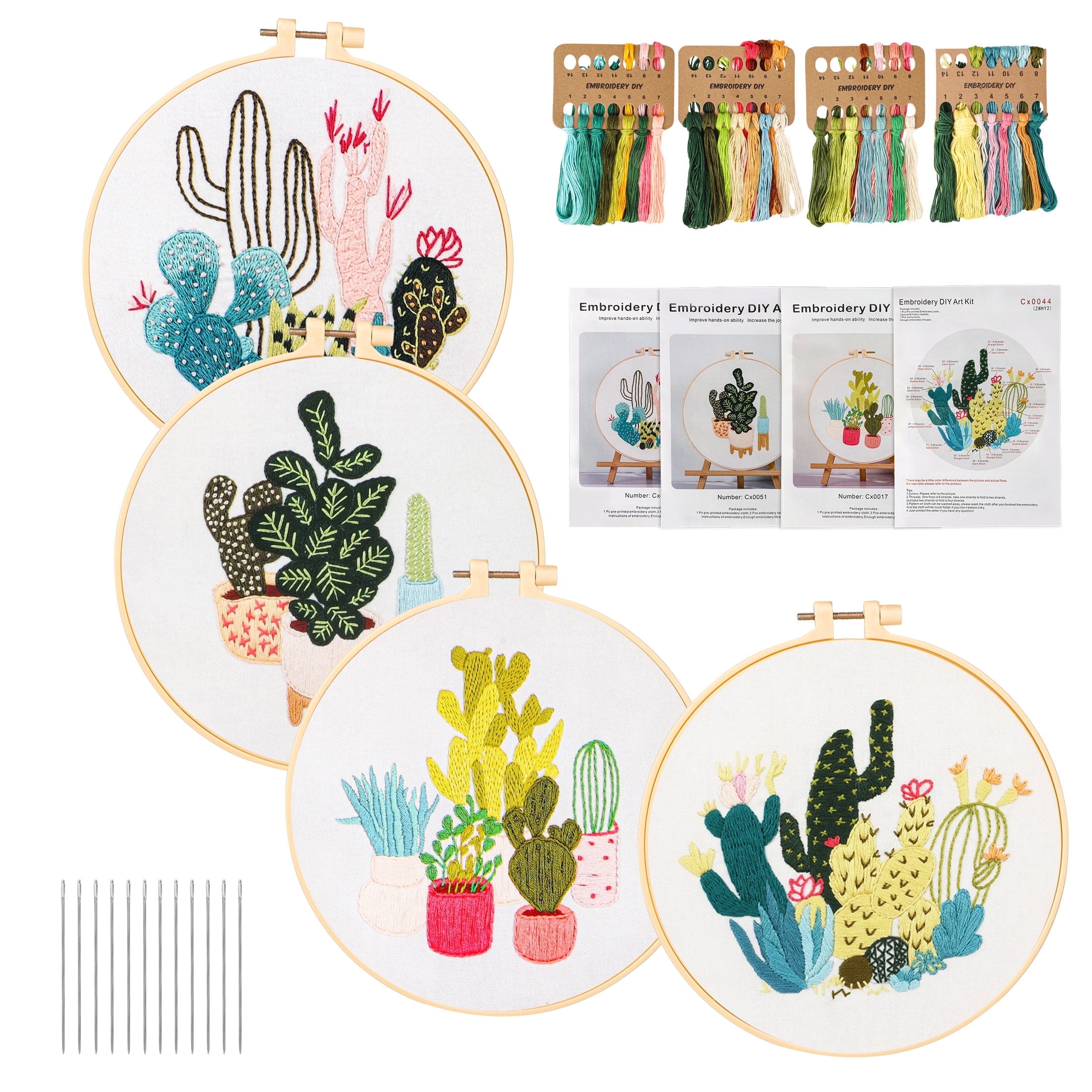 4 Set Embroidery Starter Kit, TSV DIY Cross Stitch Sewing Kit for ...