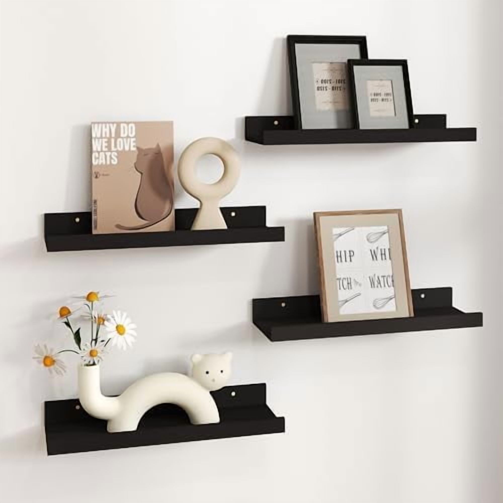 4 Set Floating Wall Mounted Shelves, Black Shelves for Wall Decor ...