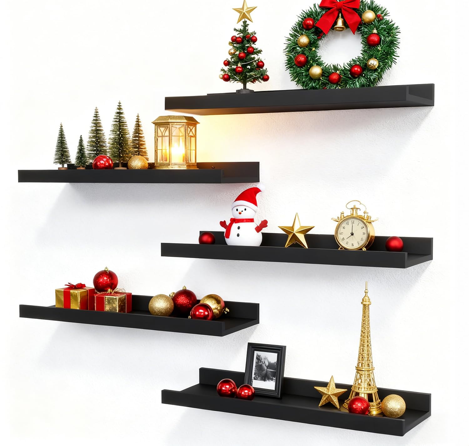 4 Set Floating Wall Mounted Shelves, Black Shelves for Wall Decor ...