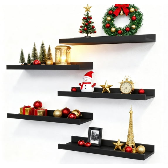 4 Set Floating Wall Mounted Shelves, Black Shelves for Wall Decor ...