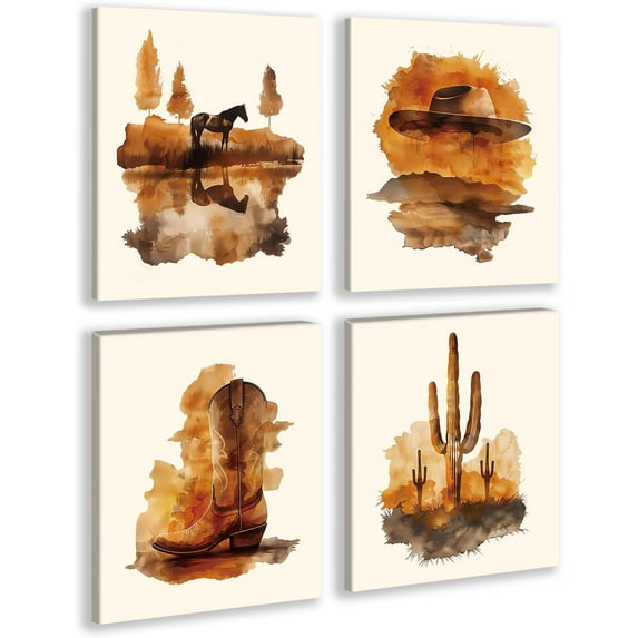 4 Set Framed Rustic Farmhouse Wall Art, Vintage Windmill, Classic Blue ...