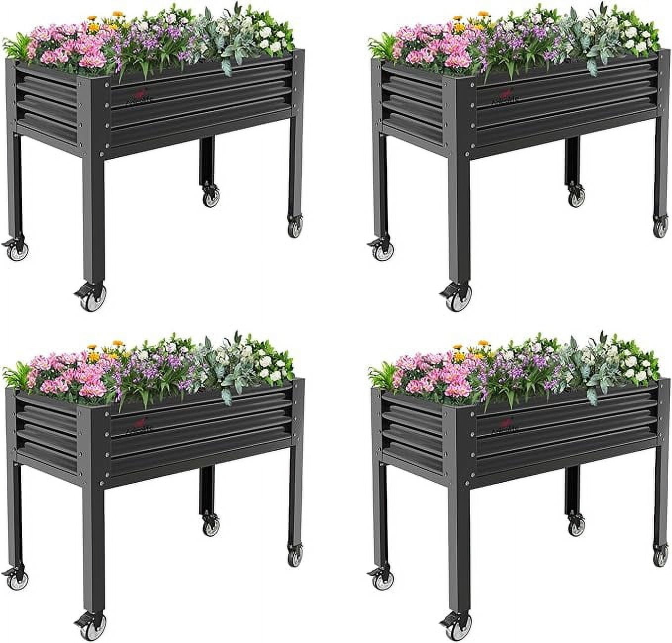 4-Set Galvanized Raised Garden Bed with Legs,48x24x35in Large Elevated ...