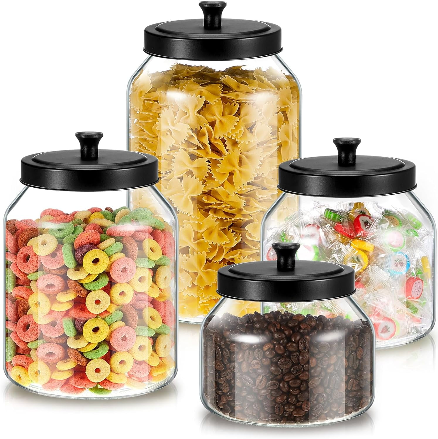 4 Set Glass Jars with Black Lids 34/67/101/128 oz Glass Canister Set ...