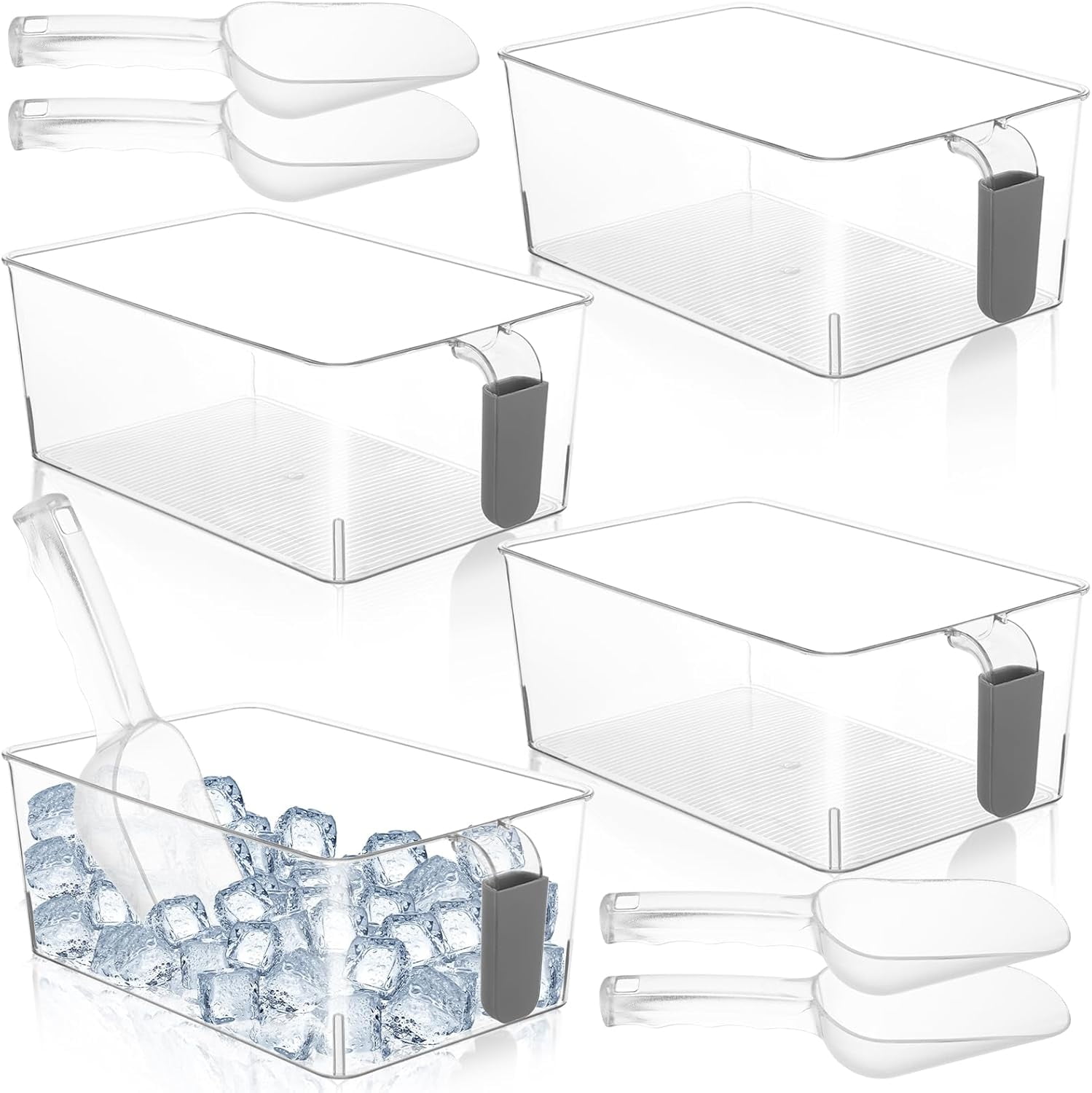 4 Set Ice Bin and Flexible Scoop,Clear Ice Bin for Freezer Plastic ...