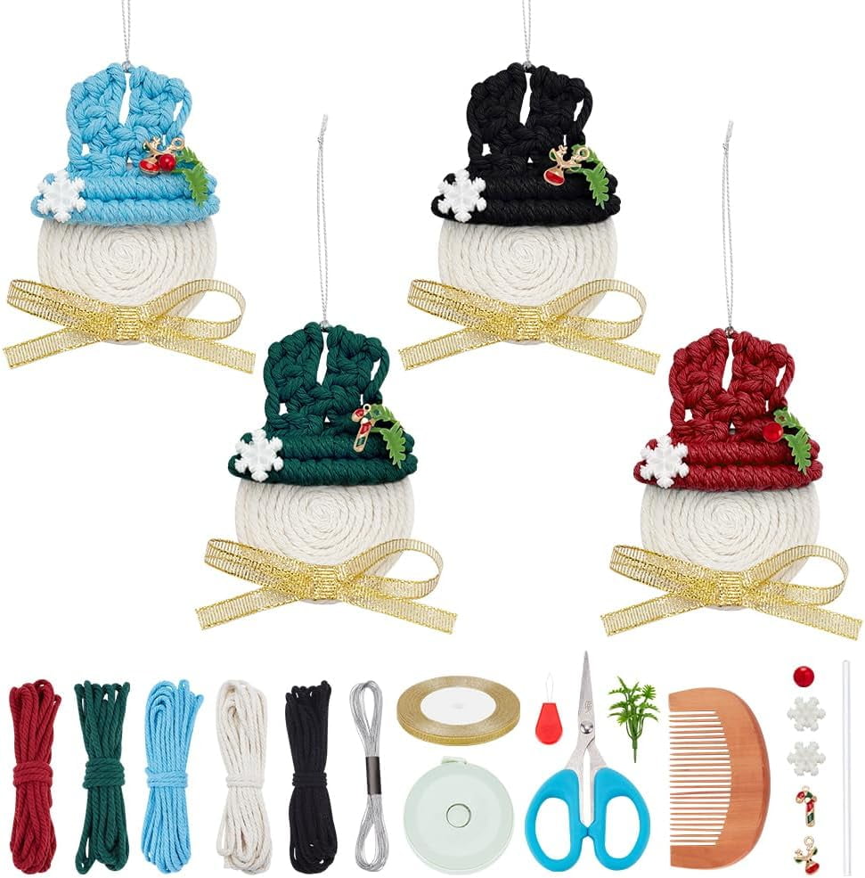 4 Set Macrame Gnomes Kit Macrame Snowman DIY Macrame Christmas Tree ...