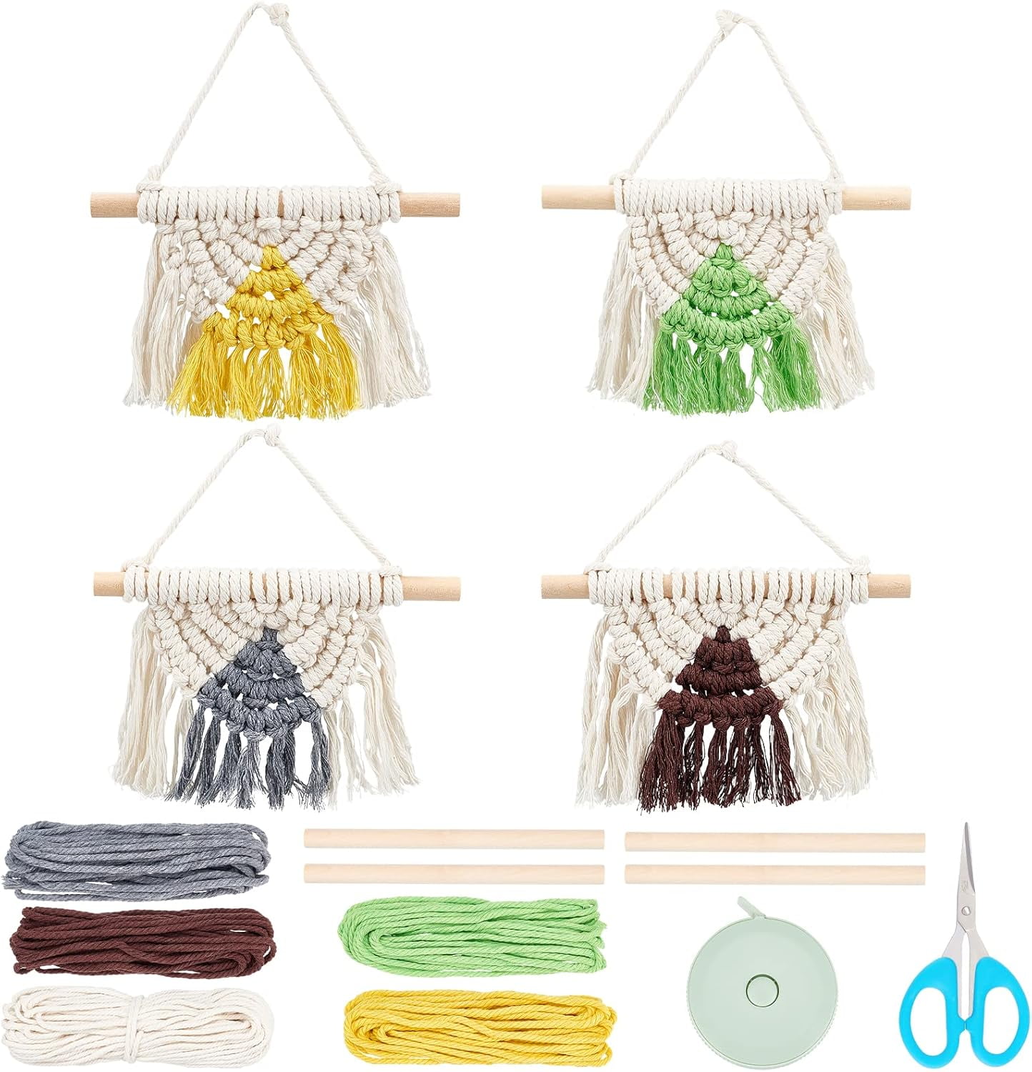 4 Set Macrame Kit for Beginners Semi-Circle Macrame Hanging Decor ...