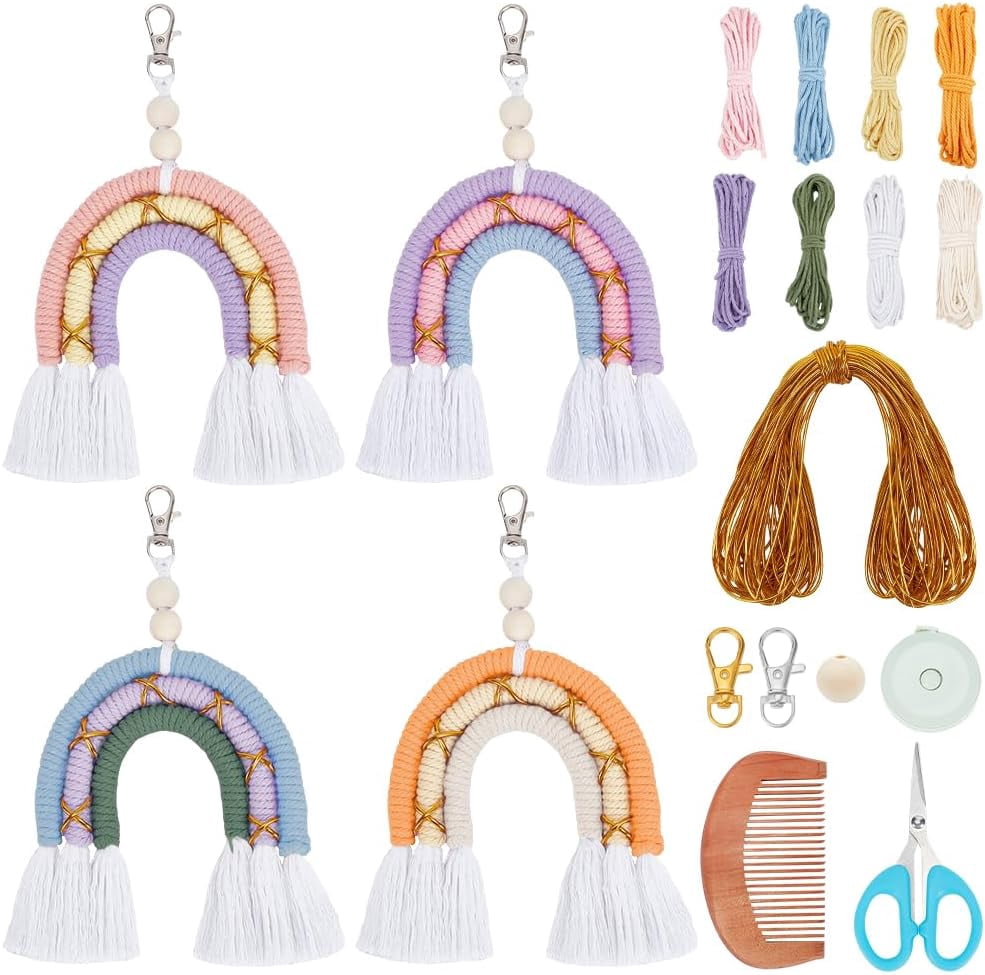 4 Set Macrame Rainbow Keychain DIY Macrame Kit Macrame Set Beginners ...