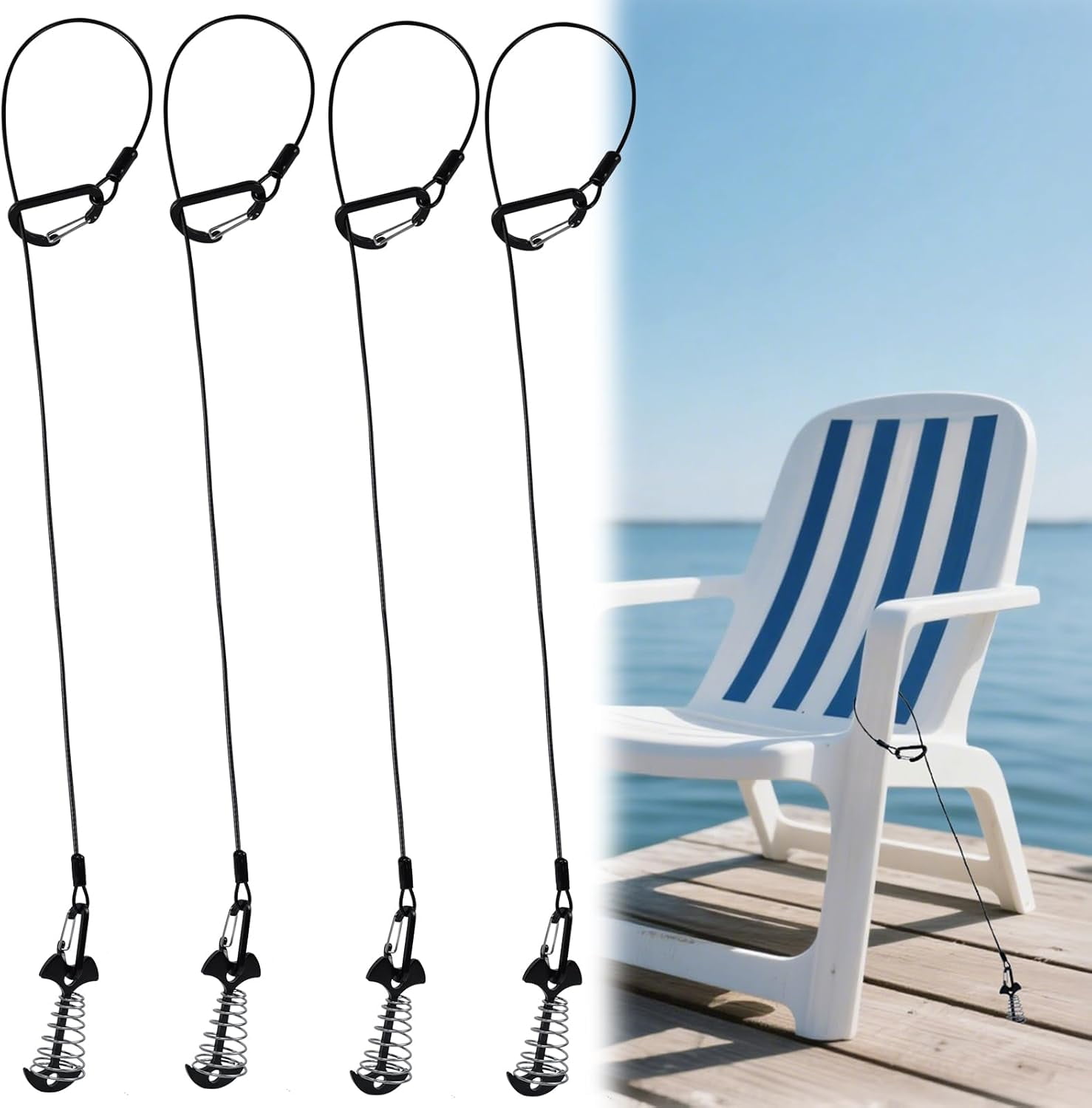 4 Set Marine-Grade Fishbone Deck Anchors with Carabiner Cable for ...