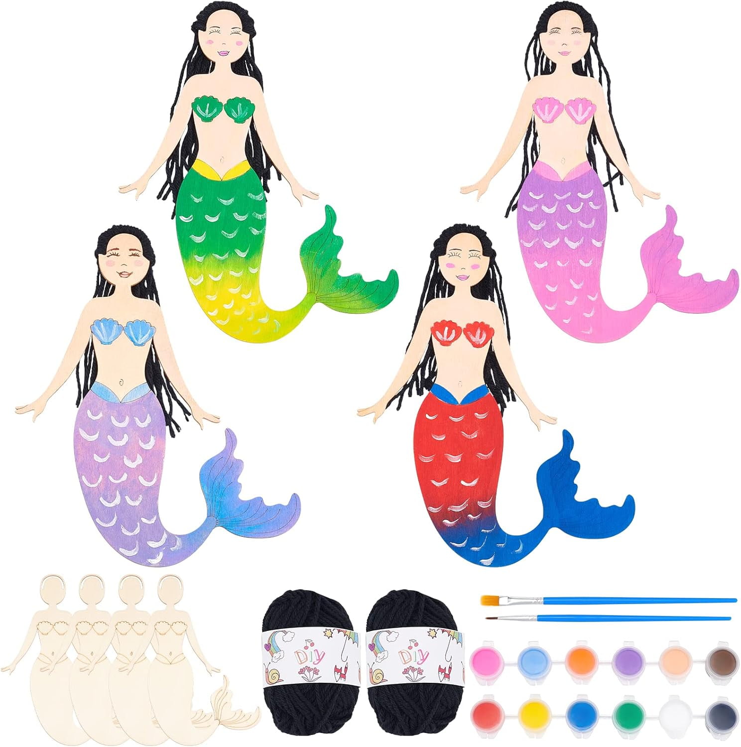 4 Set Mermaid Painting Craft Kit Mermaid Self-Portrait Paint Set Make ...