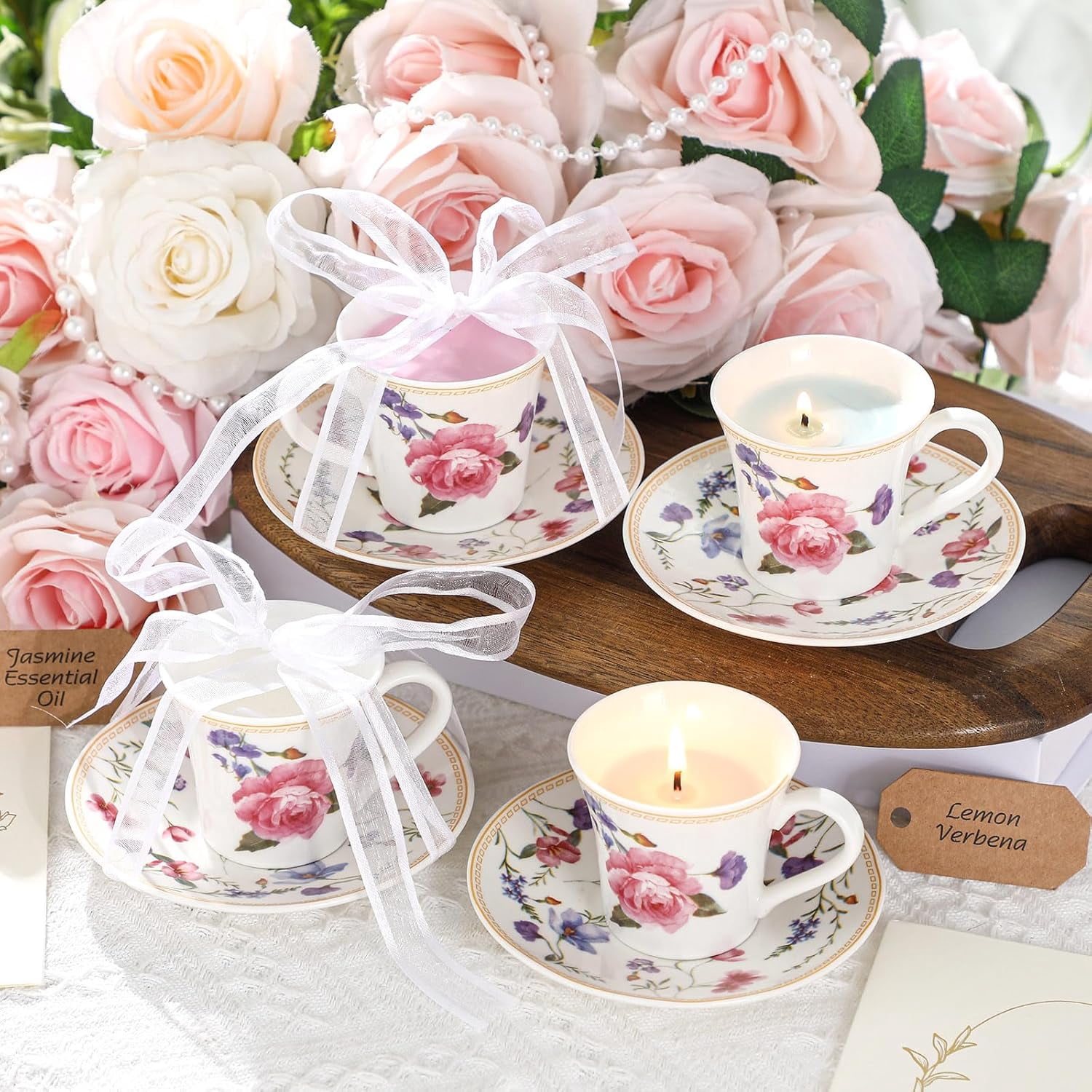 4 Set Mini Vintage Tea Cup Candle Floral Cups with Saucer Tea Party ...