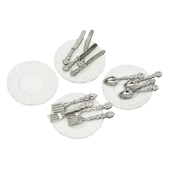4 Set Miniatures Dollhouse Plates And Spoons Knives Forks Tableware Set ...