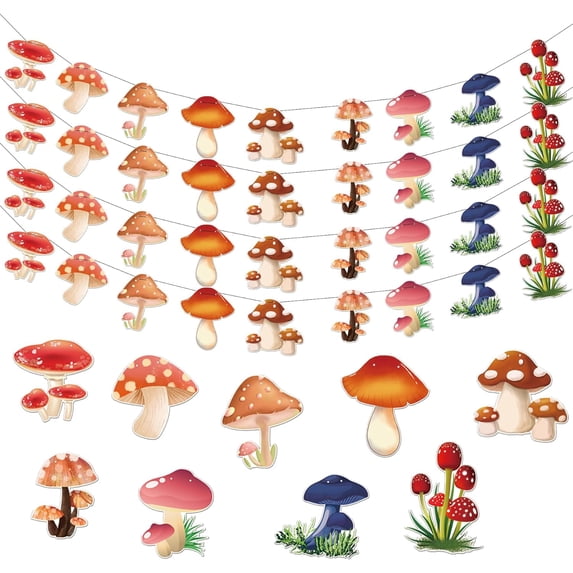 4 Set Mushroom Banner Mushroom Party Decorations Woodland Party Decor ...