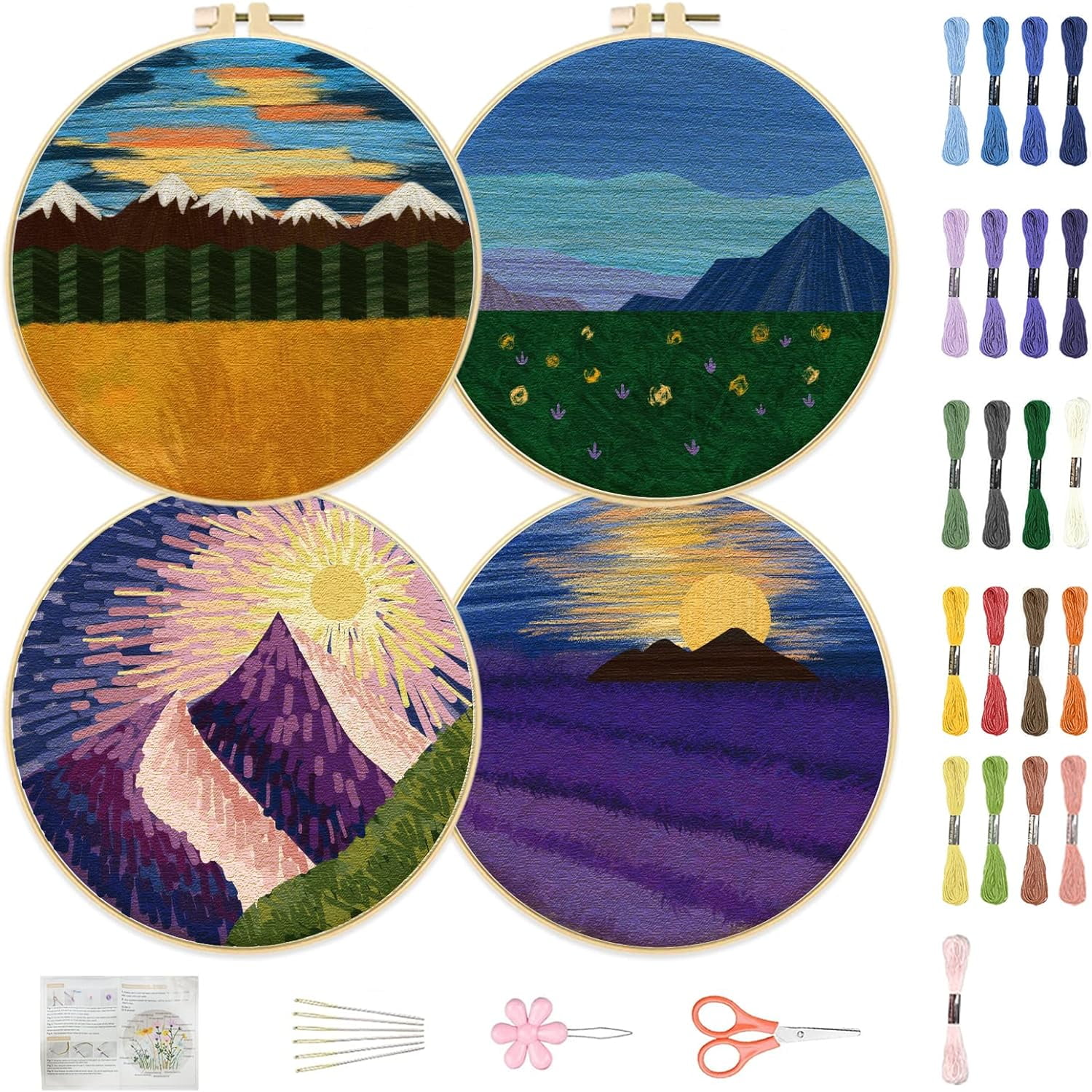 4 Set Oil Painting Style Landscape Embroidery Kit for Beginners Cross ...