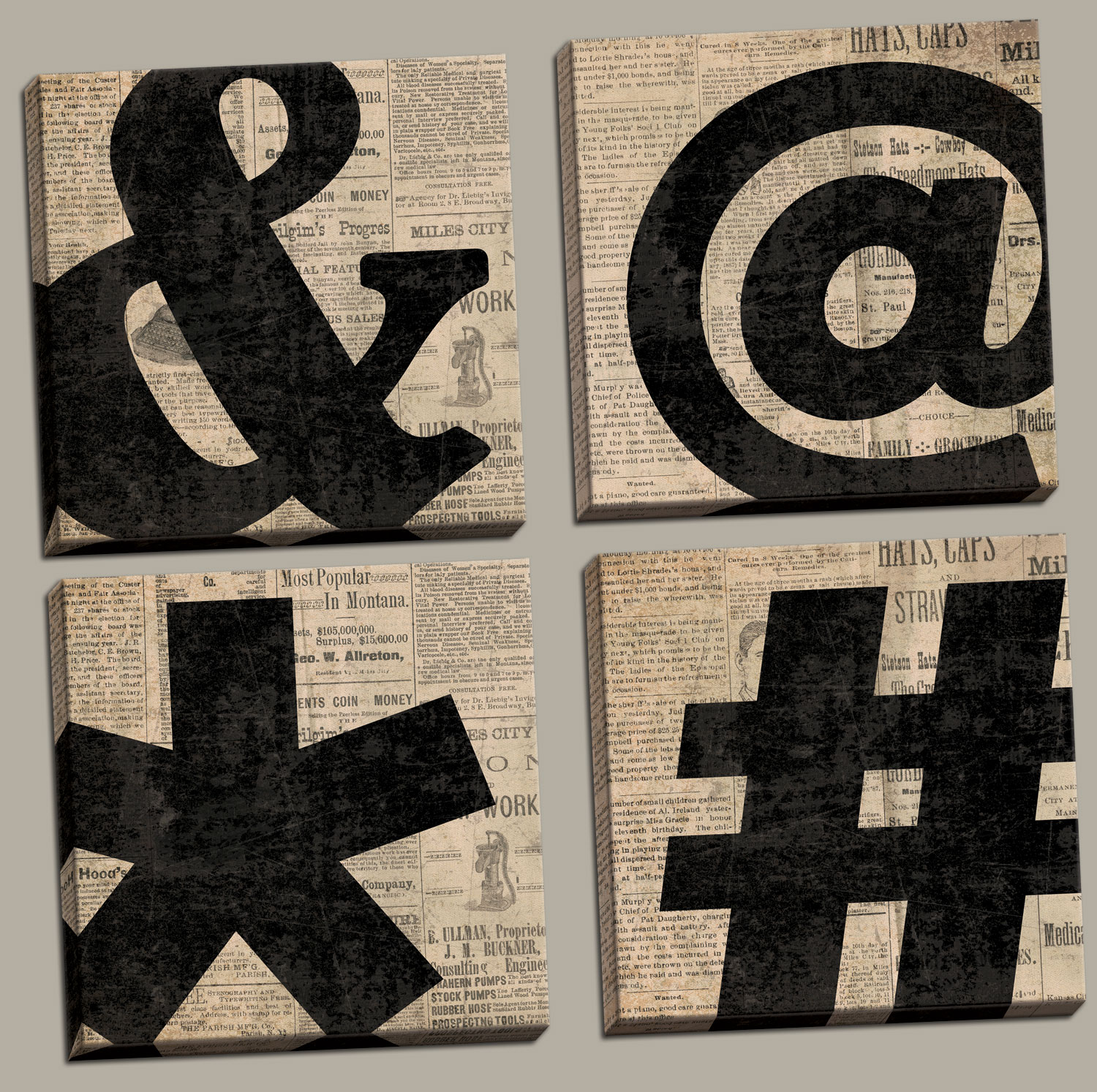 4 Set Popular Vintage Symbols; Ampersand At Sign Asterisk and Number ...