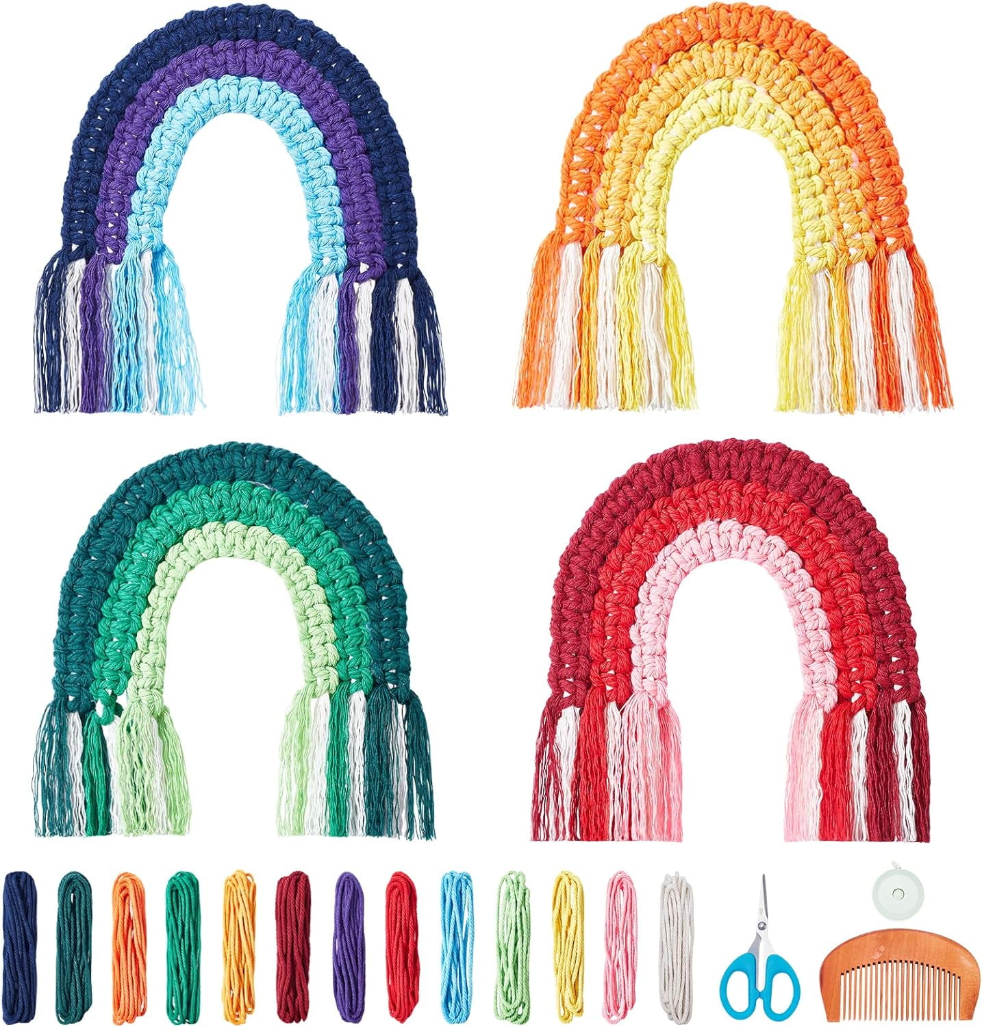 4 Set Rainbow Macrame Kit for Beginners Creative Rainbow Wall Hanging ...
