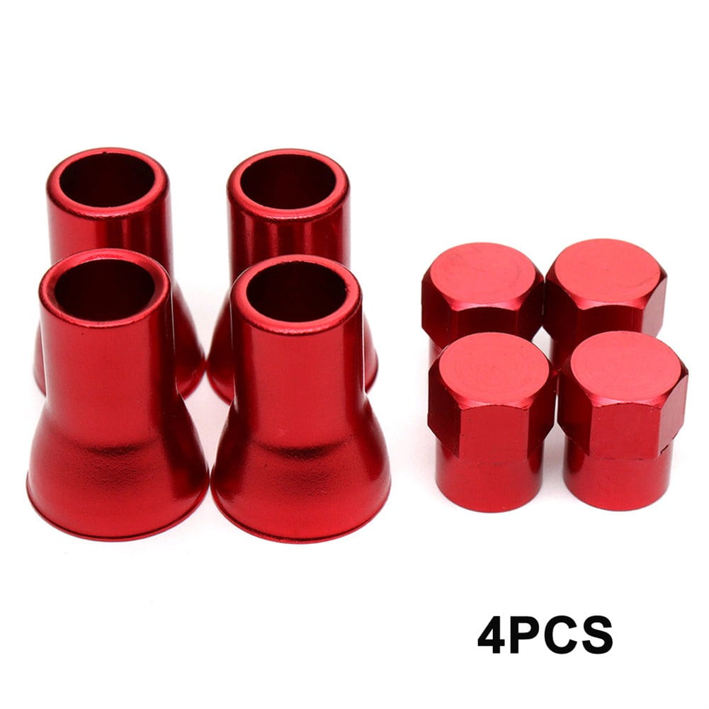 4 Set Red Aluminum Tire Wheel Valve Covers and Stem Sleeves for Cars ...