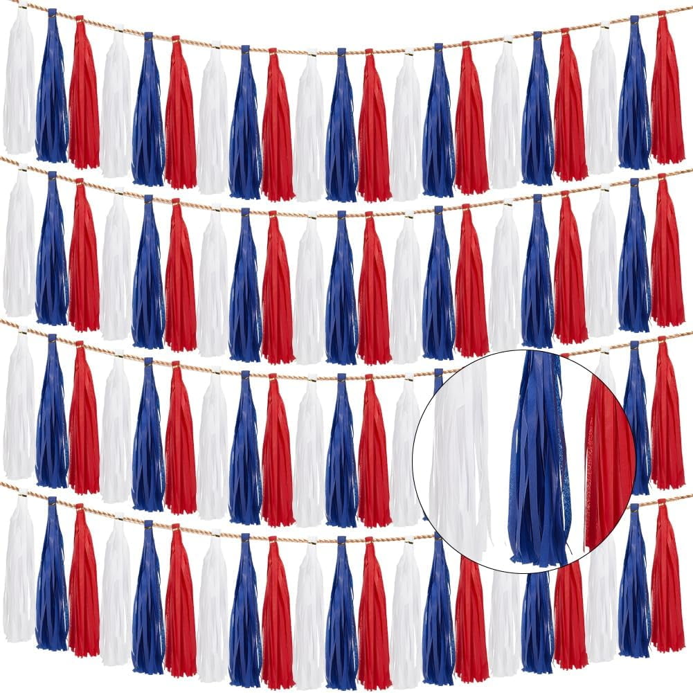 4 Set Red Blue White Foil Fringe Tassel Garland Tissue Paper Tassels ...
