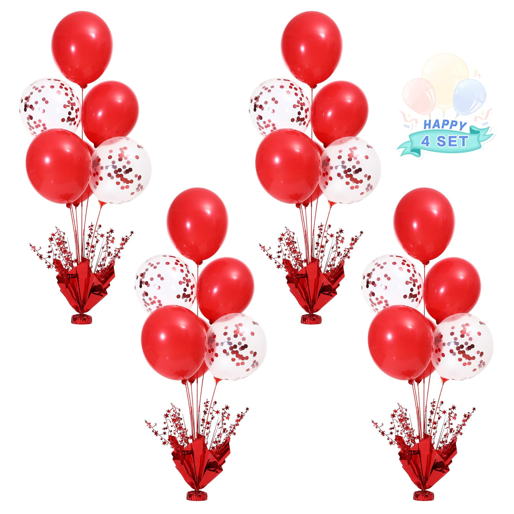 4 Set Red Table Balloons Centerpiece Stand Kit with Red and Confetti ...