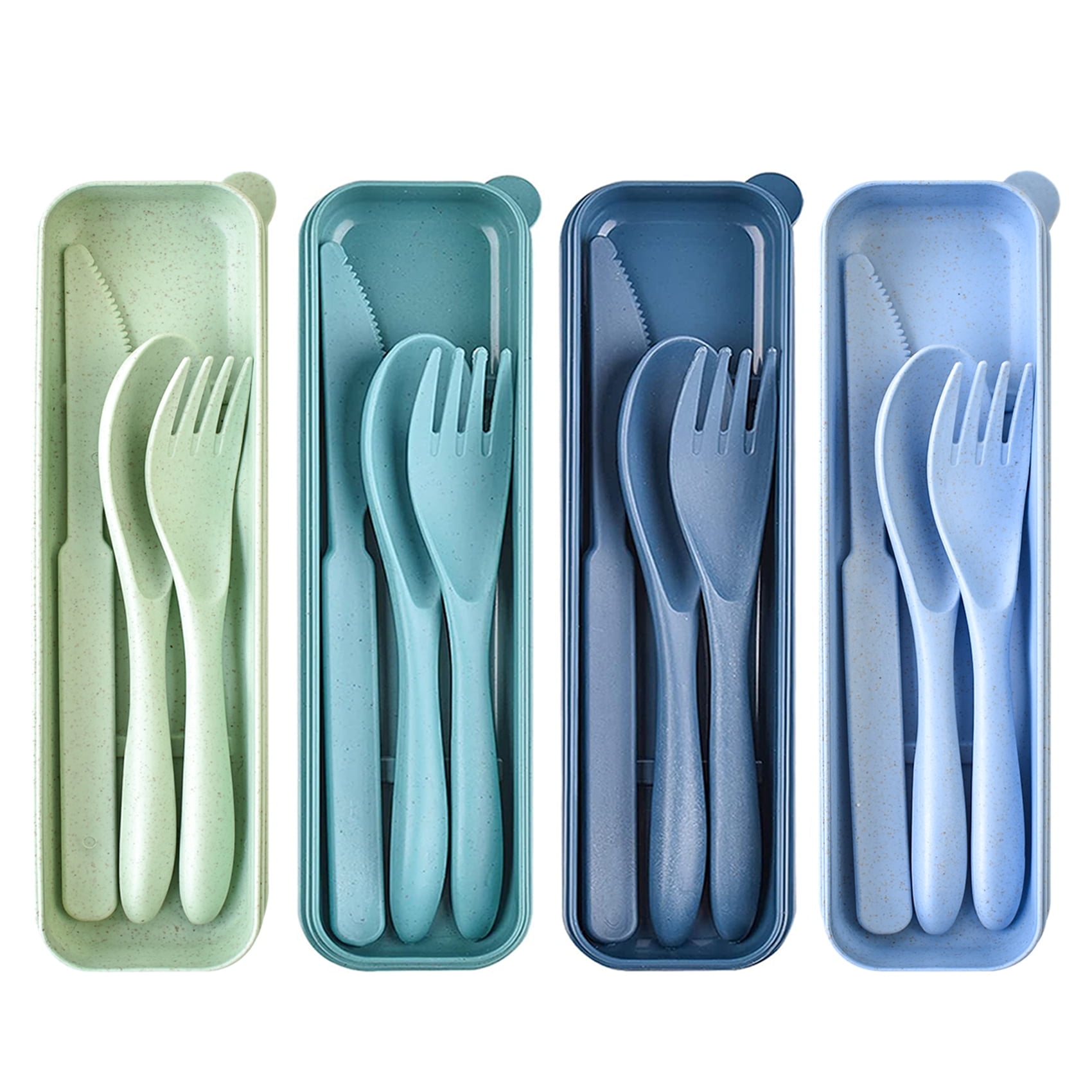 4 Pcs Reusable Utensils Set with Case, Plastic Silverware Set Utensils ...