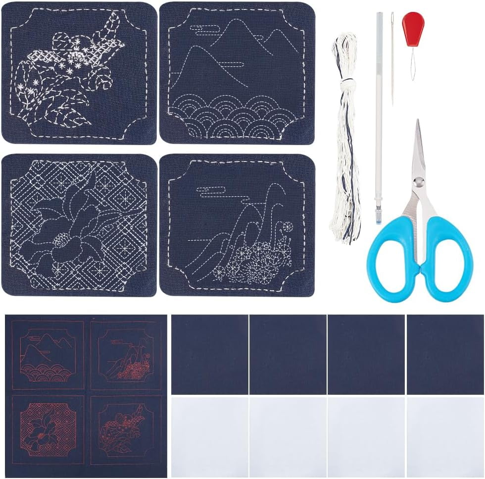 4 Set Sashiko Coasters DIY Kit Sashiko Practice with Instructions ...