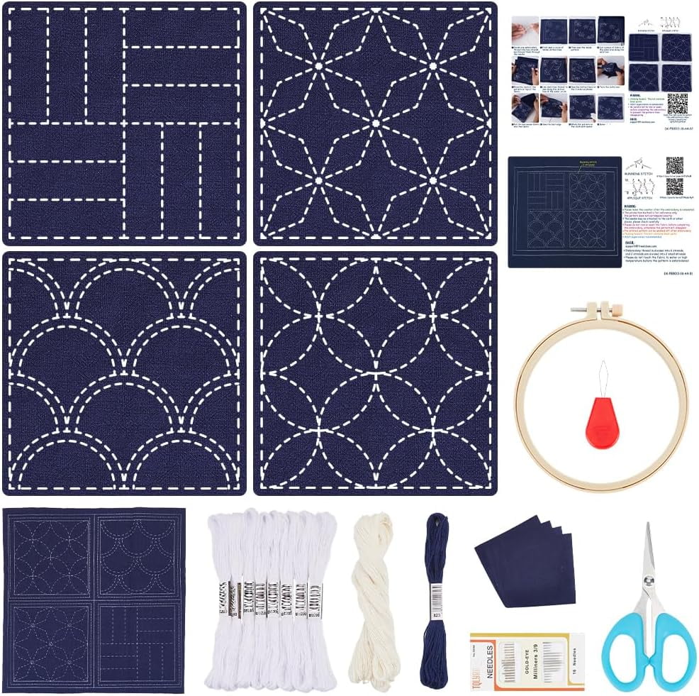 4 Set Sashiko Coasters DIY Kit with Instructions Pre- Printed Sashiko ...