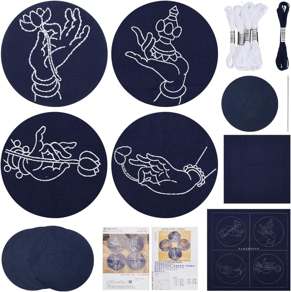 4 Set Sashiko Coasters DIY Kit with Instructions Sashiko Kit Beginners ...