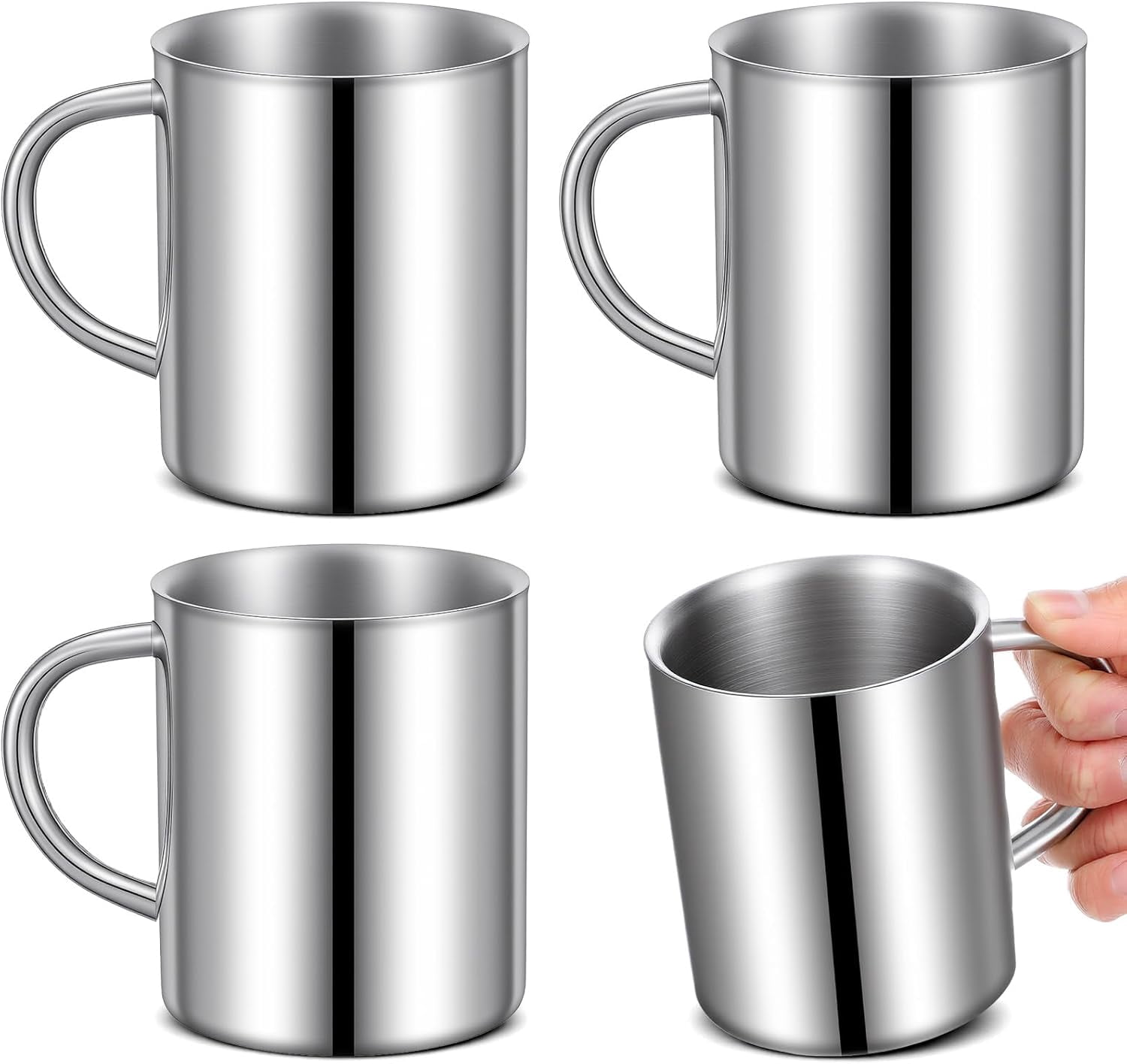 4 Set Small Stainless Steel Coffee Mug 10oz/300ml Metal Double Walled ...