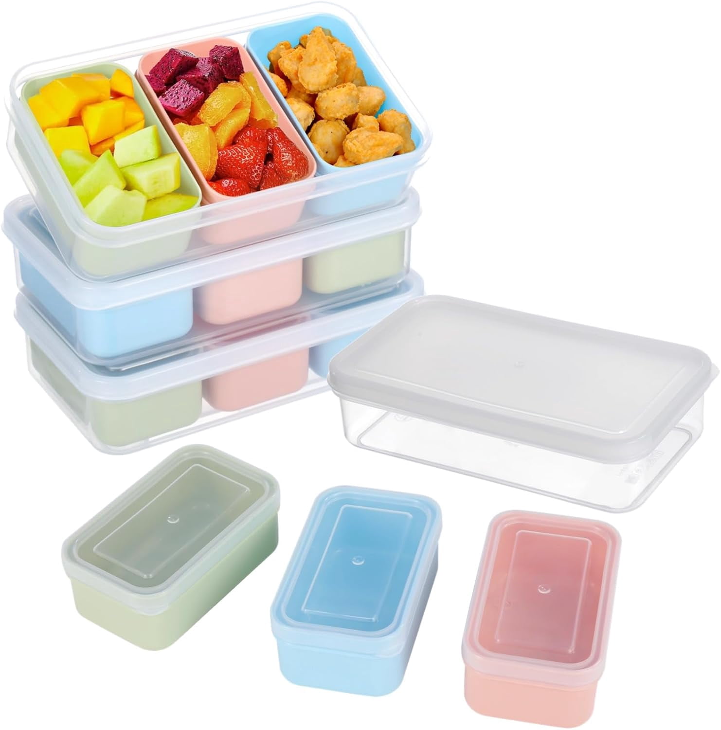 4 Set Snack Containers, Snack Boxes with 3 Removable Compartments ...