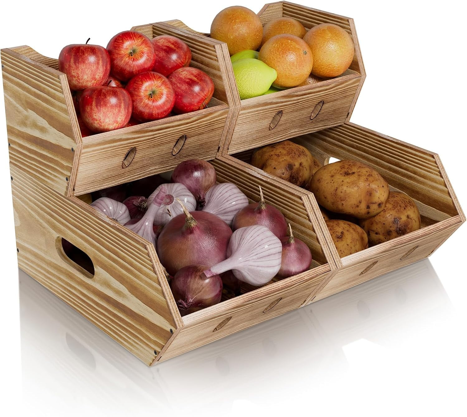 4 Set Stackable Wood Onion and Potato Storage Bins – Pantry Organizer ...