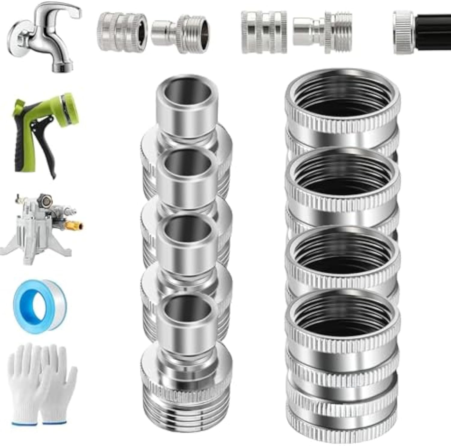 4 Set Stainless Steel Garden Hose Quick Connect Fittings Set - 3/4" GHT ...