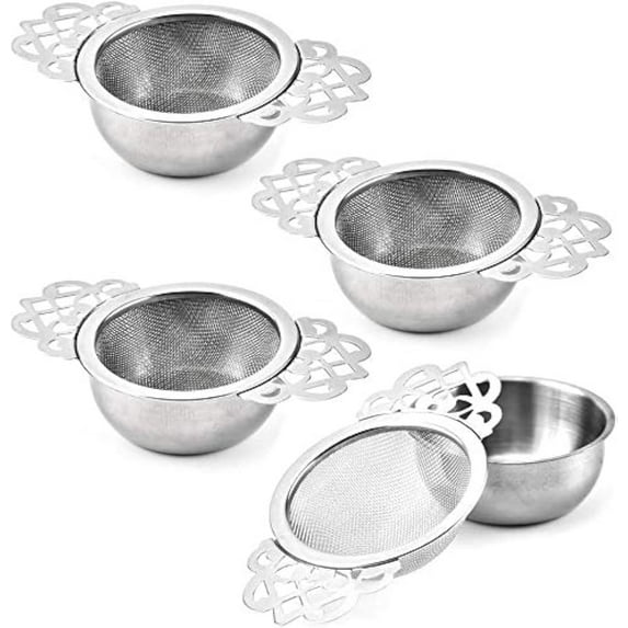 4 Set Tea Strainers with Drip Bowls, Loose Leaf Tea Strainers with ...