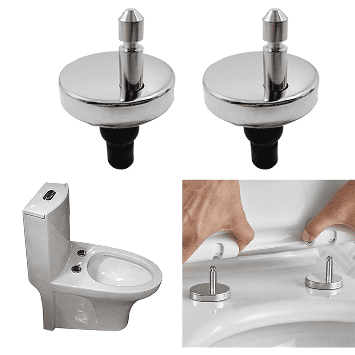 4 Set Toilet Seat Hinge Fixings Top Screws Hinges Fittings Rubber Back ...