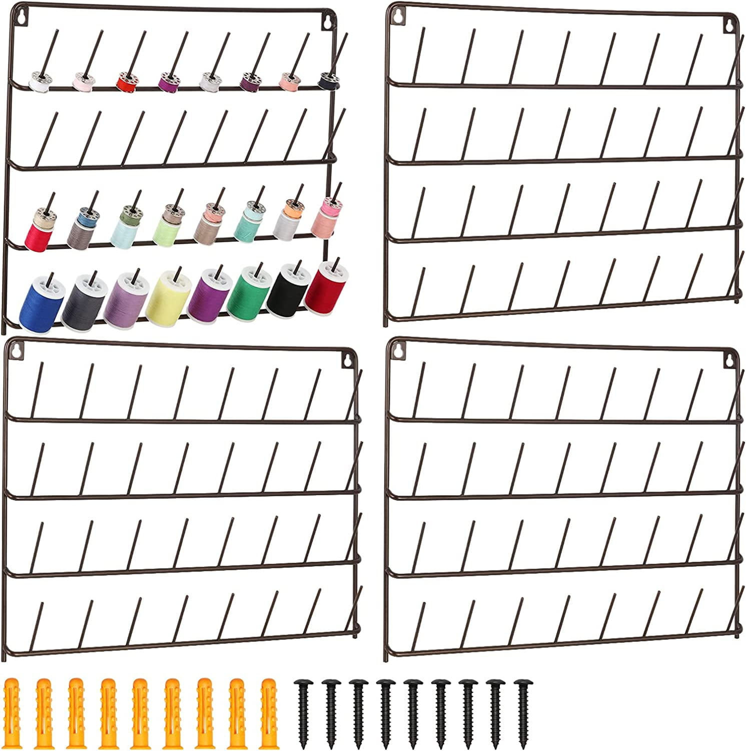 4 Set of Sewing Thread Organizer,Wall-Mounted Metal Thread Rack,32 ...