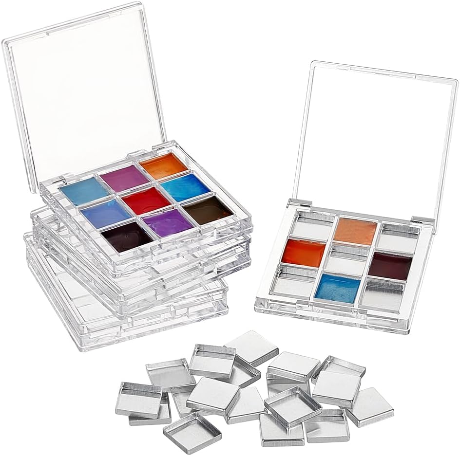 4 Set with 9 Well Empty Watercolor Palette Clear Tin Box Metal Palette ...
