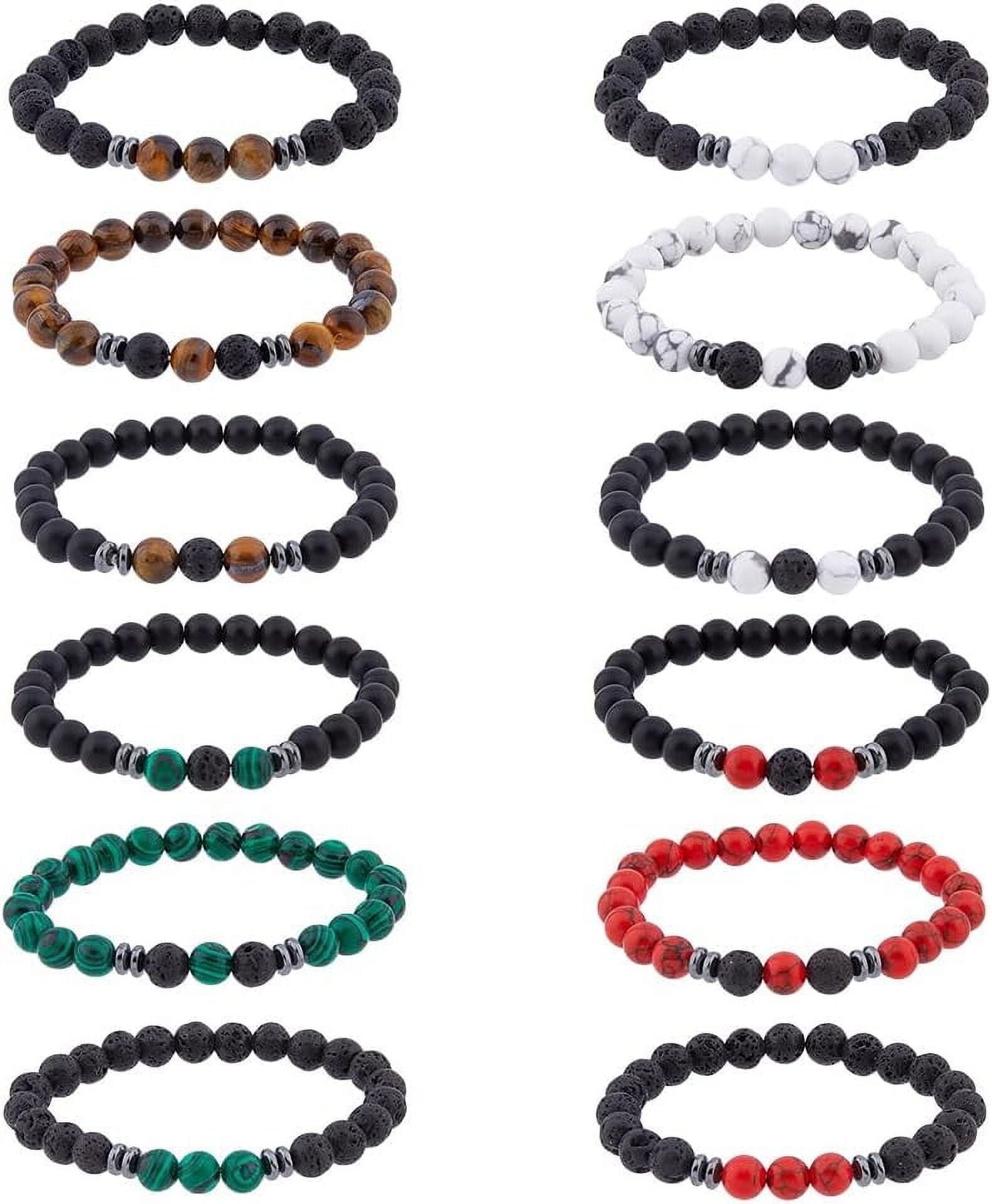 4 Sets 12 Pcs Volcanic Stone Beads Bracelets Natural Lava Rock ...