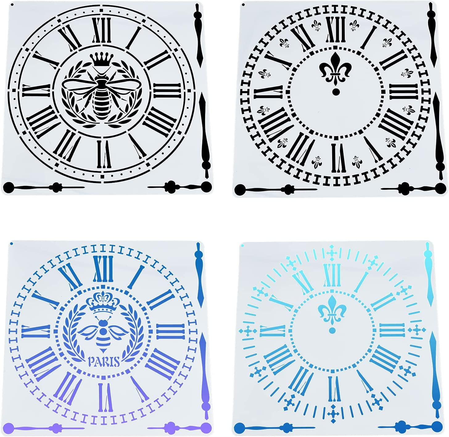 4 Sets 12x12 inch Schoolhouse Clock Face Stencil Reusable DIY Farmhouse ...