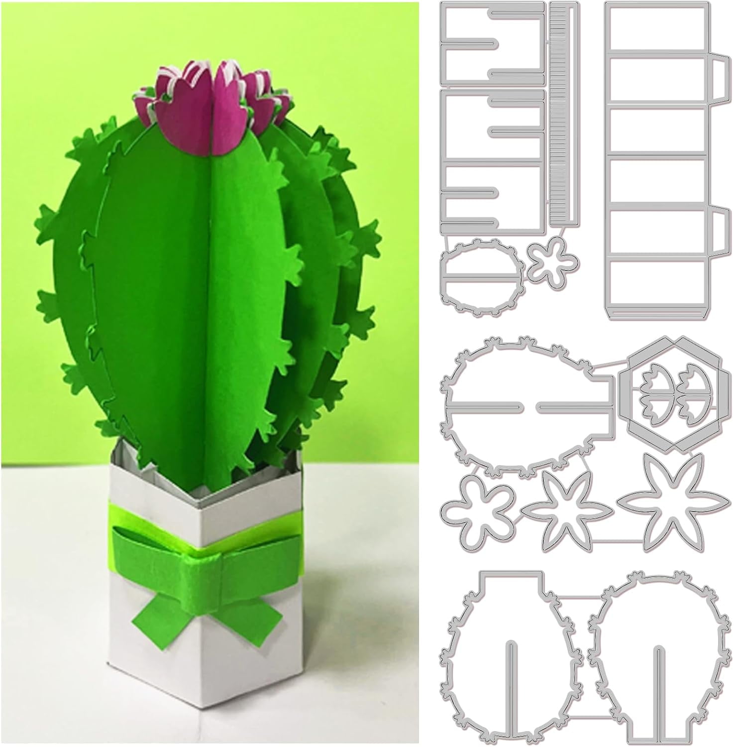 4 Sets 14Pcs 3D Cactus Cutting Dies for Card Making 3D Potting Plant ...