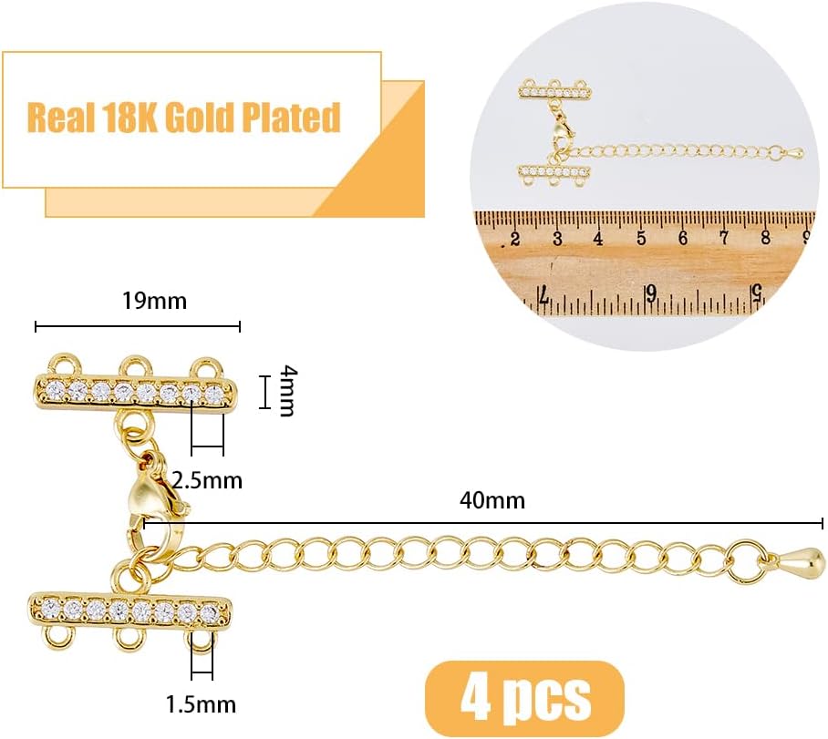 4 Sets 18K Gold Plated Necklace Connectors Multi Strand Clasps with ...