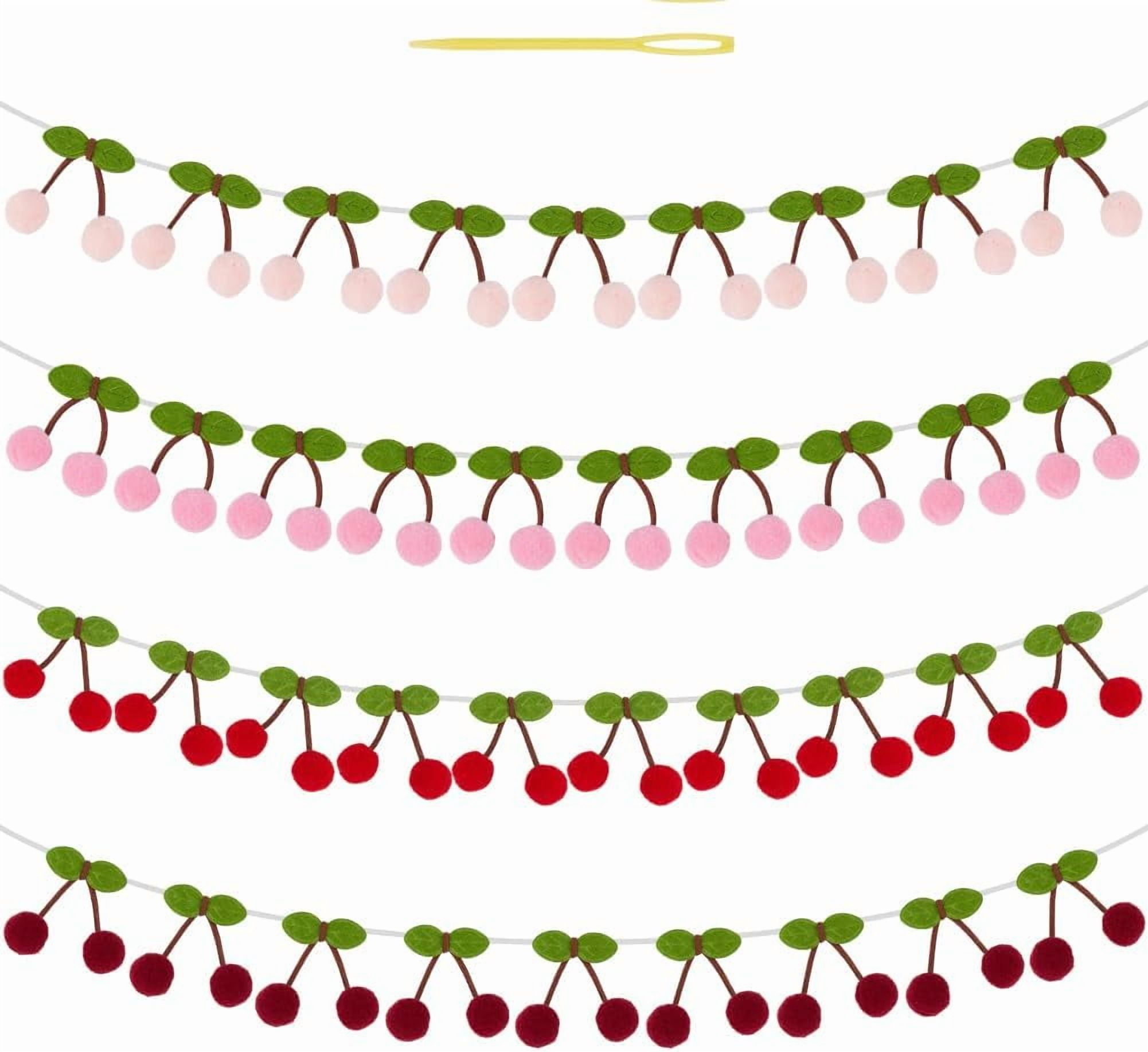 4 Sets 2.3m/7.5 Ft String Cherry Garland Decoration 4 Colors Wool Felt ...