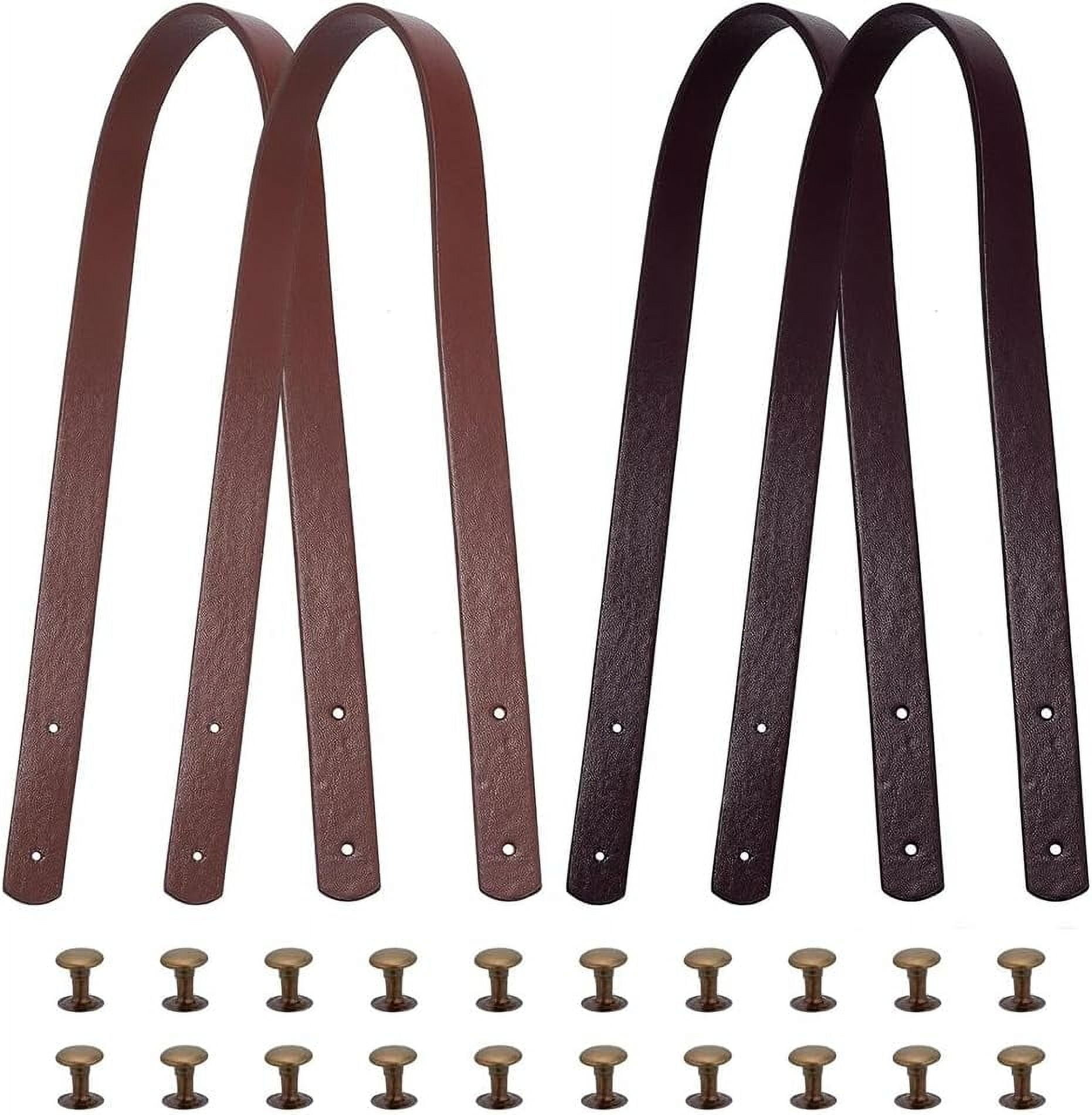 4 Sets 2 Colors Leather Bag Handles with 20 Sets Iron Rivets 60x1.85cm ...