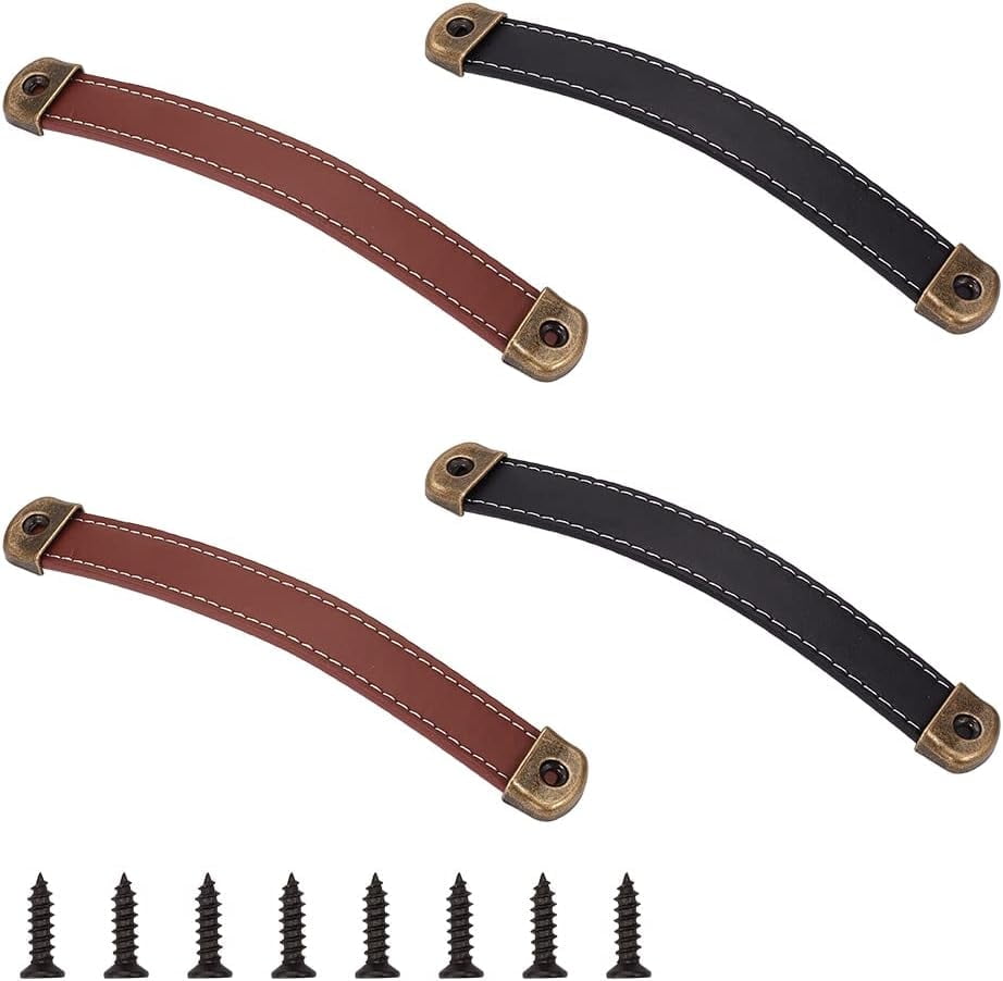 4 Sets 2 Colors Leather Door Handle Drawer Pulls Metal Hardware Cabinet ...